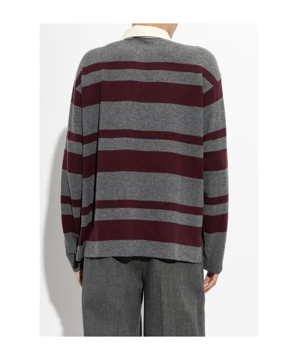 FRAME Striped Polo-collar Sweater