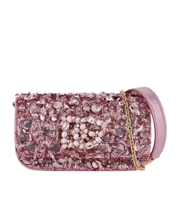 Dolce & Gabbana Dolce Gabbana All-over Embellished Foldover Top Crossbody Bag - Pink