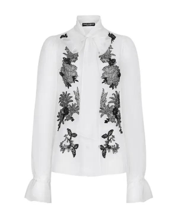 Dolce & Gabbana Dolce Gabbana Lace Patch Pussy-bow Shirt
