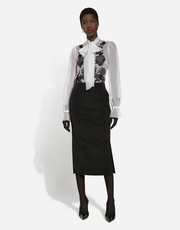 Dolce & Gabbana Dolce Gabbana Lace Patch Pussy-bow Shirt