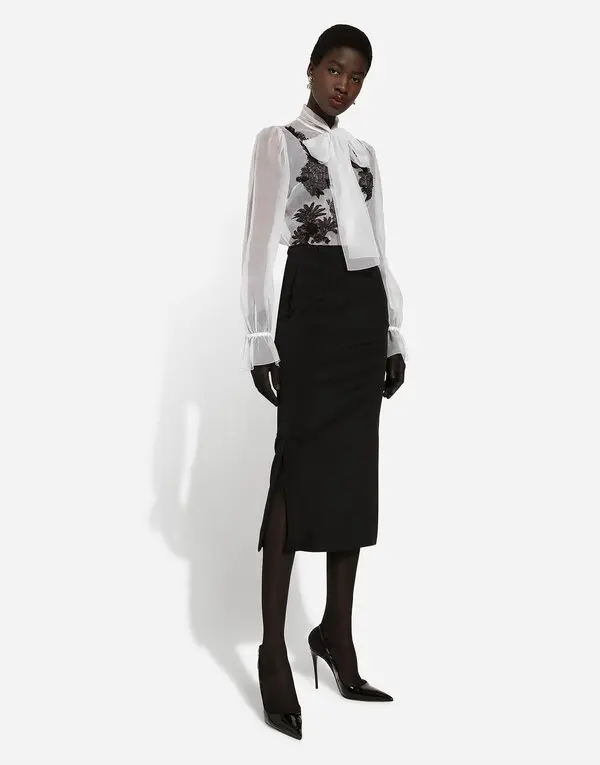 Dolce & Gabbana Dolce Gabbana Lace Patch Pussy-bow Shirt