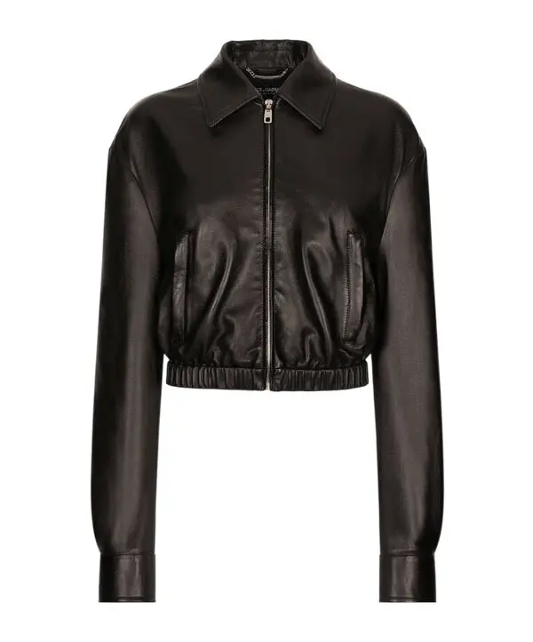 Dolce & Gabbana Logo-appliqu Leather Jacket - Black