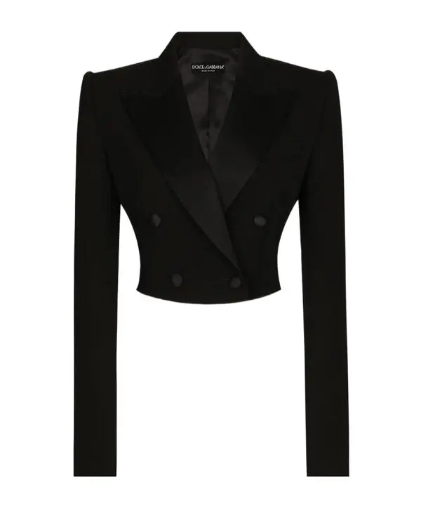 Dolce & Gabbana Dolce Gabbana Double-breasted Cropped Gabardine Tuxedo Jacket - Black