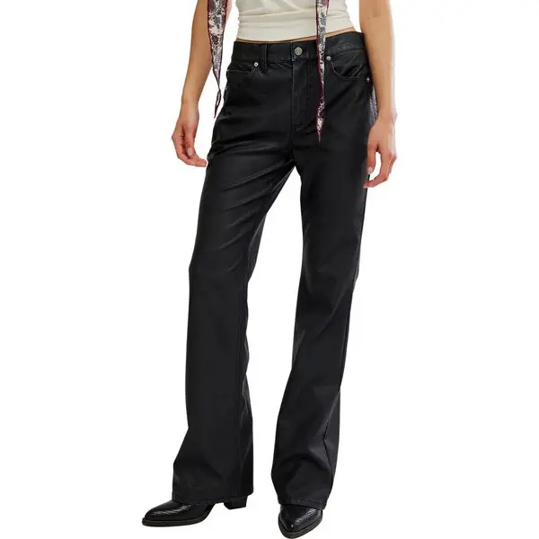 Free People Double Knot High Waist Faux Leather Bootcut Jeans