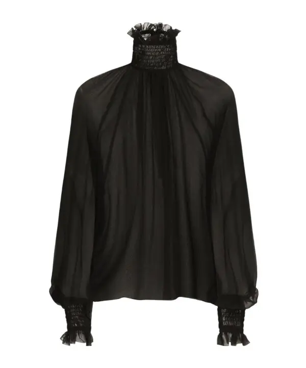 Dolce & Gabbana Dolce Gabbana Smock-stitch Detailed Chiffon Blouse