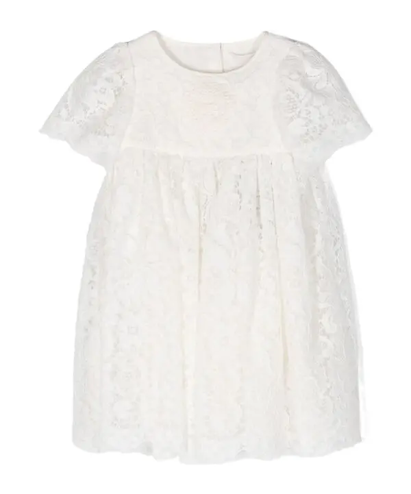 Dolce & Gabbana Logo-patch Floral-lace Dress - White
