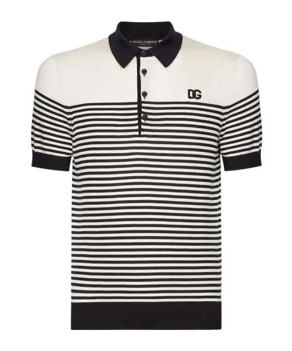 Dolce & Gabbana Dolce Gabbana Dg Patch Striped Knitted Polo Shirt