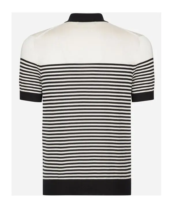 Dolce & Gabbana Dolce Gabbana Dg Patch Striped Knitted Polo Shirt