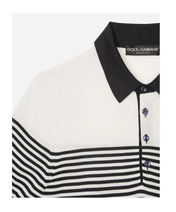 Dolce & Gabbana Dolce Gabbana Dg Patch Striped Knitted Polo Shirt
