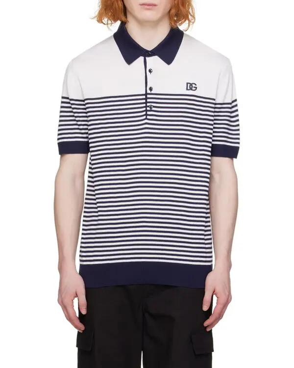Dolce & Gabbana Dolce Gabbana Dg Patch Striped Knitted Polo Shirt