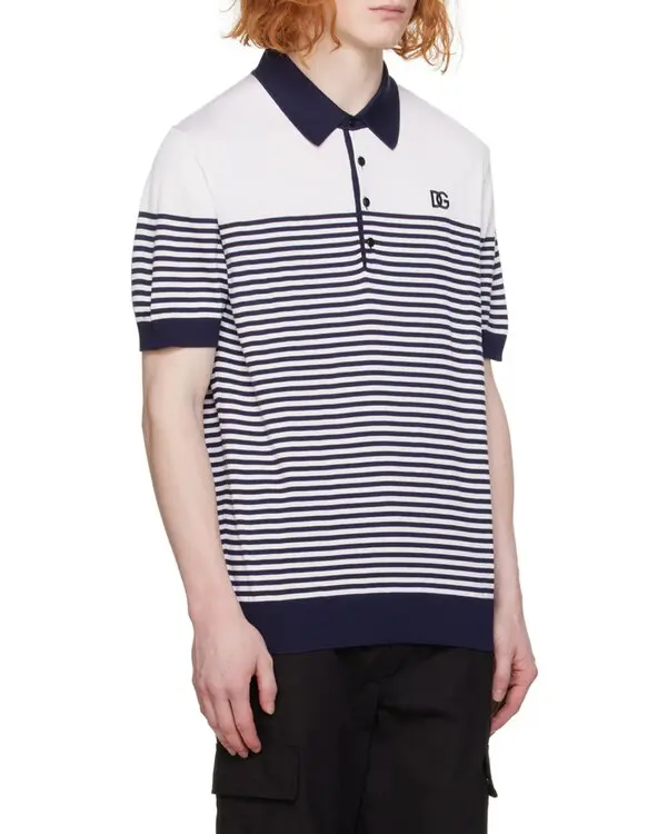 Dolce & Gabbana Dolce Gabbana Dg Patch Striped Knitted Polo Shirt