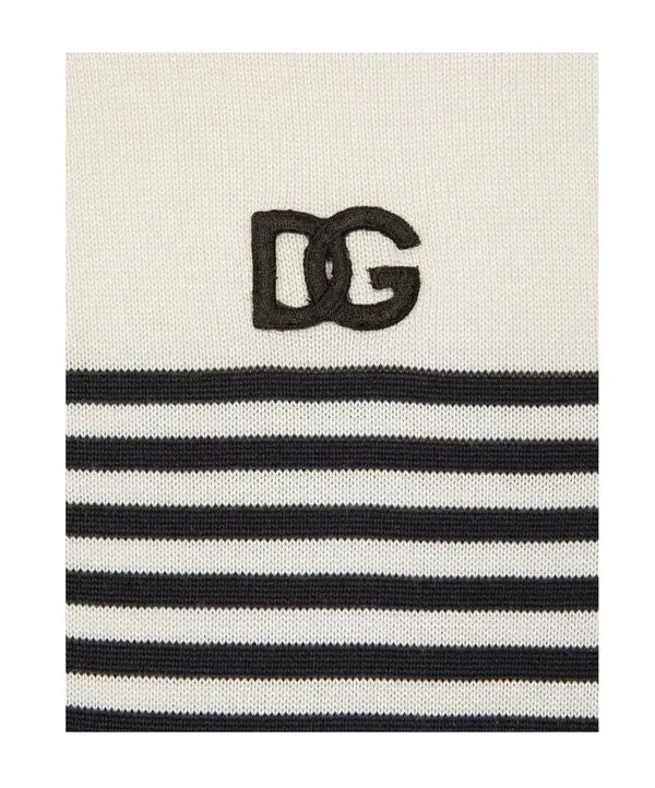 Dolce & Gabbana Dolce Gabbana Dg Patch Striped Knitted Polo Shirt