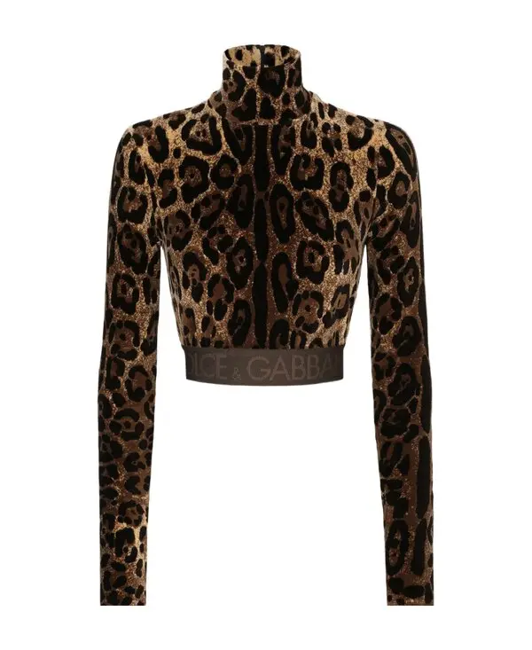 Dolce & Gabbana Dolce Gabbana Leopard Jacquard Chenille Turtle-neck Top - Black
