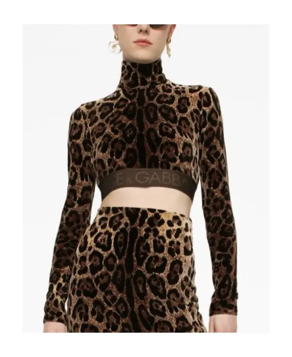 Dolce & Gabbana Dolce Gabbana Leopard Jacquard Chenille Turtle-neck Top
