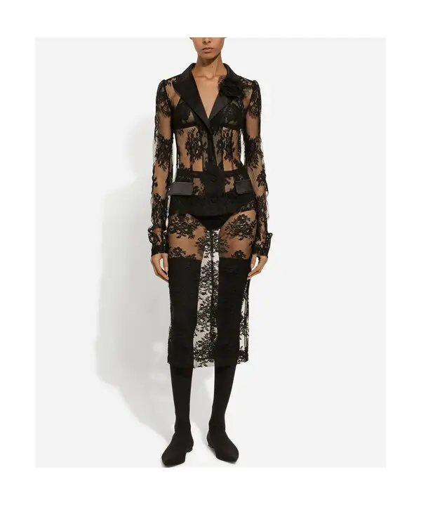 Dolce & Gabbana Dolce Gabbana Satin Detailed Floral Lace Jacket