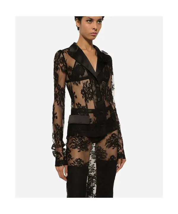 Dolce & Gabbana Dolce Gabbana Satin Detailed Floral Lace Jacket