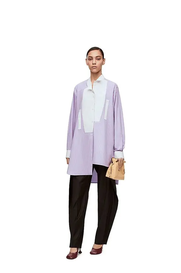 Loewe Striped Asymmetric Shirt In Striped Cotton Poplin