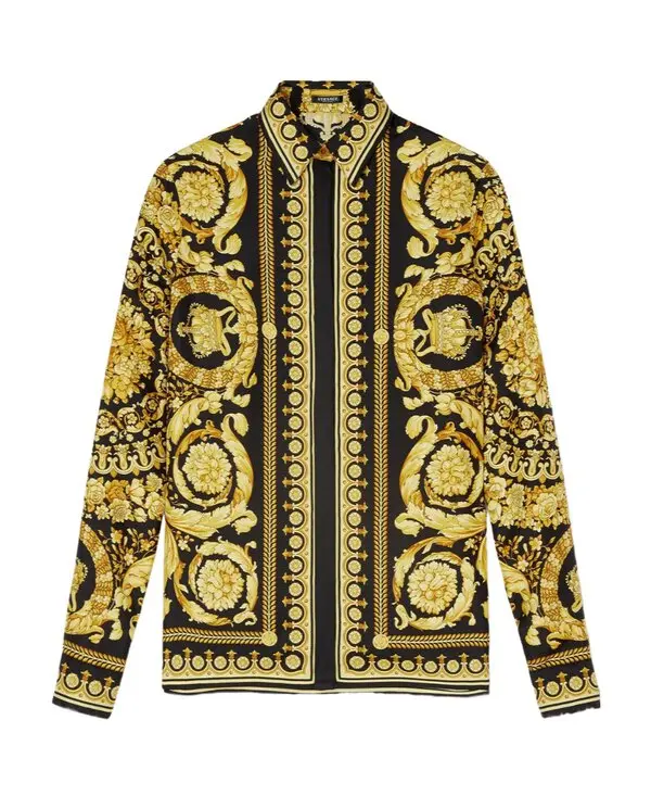 Versace Baroque Pattern Long Sleeved Shirt - Black