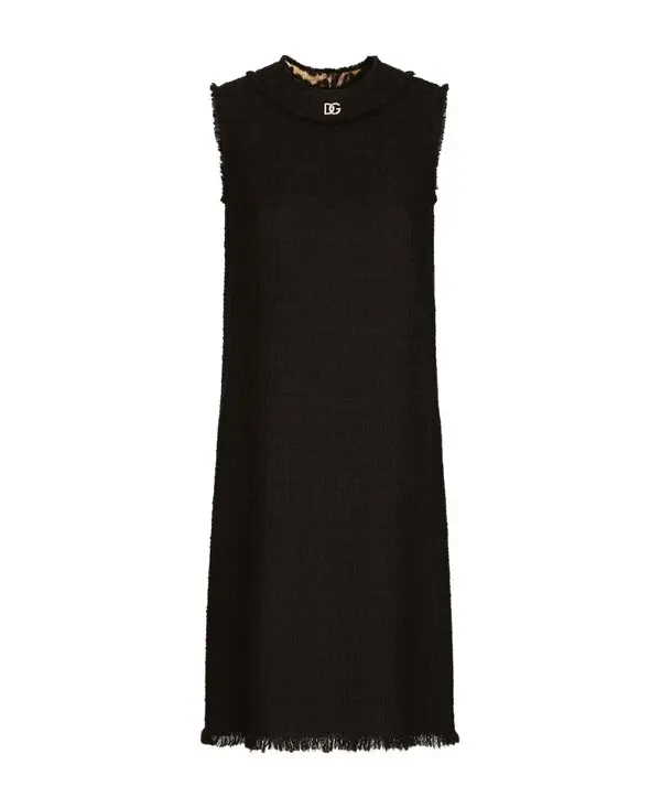 Dolce & Gabbana Dolce Gabbana Dg Logo Raschel Tweed Calf-length Dress - Black