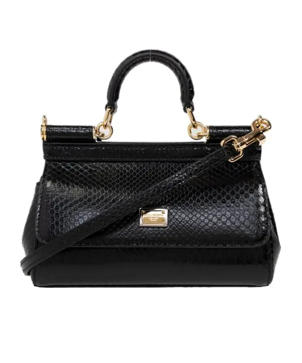 Dolce & Gabbana Dolce Gabbana Small Logo Plaque Embossed Sicily Handbag - Black