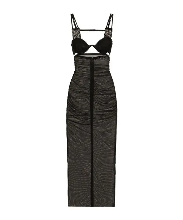 Dolce & Gabbana Dolce Gabbana Corset Detailed Tulle Calf-length Dress - Black