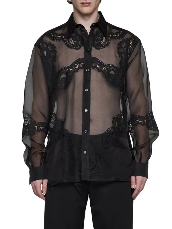 Dolce & Gabbana Dolce Gabbana Lace Insert Oversize Shirt