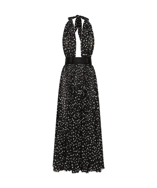 Dolce & Gabbana Dolce Gabbana Polka-dot Printed Chiffon Calf-length Dress - Black