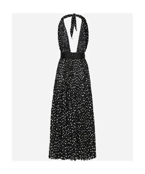 Dolce & Gabbana Dolce Gabbana Polka-dot Printed Chiffon Calf-length Dress
