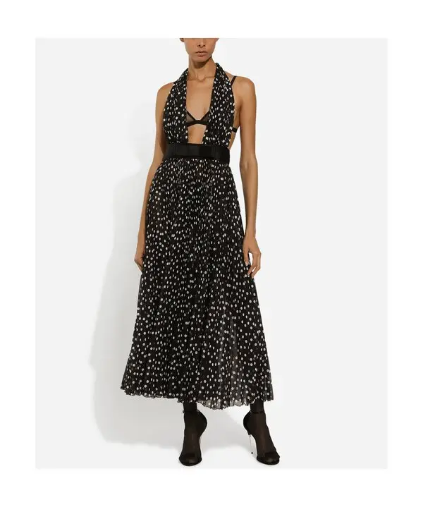 Dolce & Gabbana Dolce Gabbana Polka-dot Printed Chiffon Calf-length Dress
