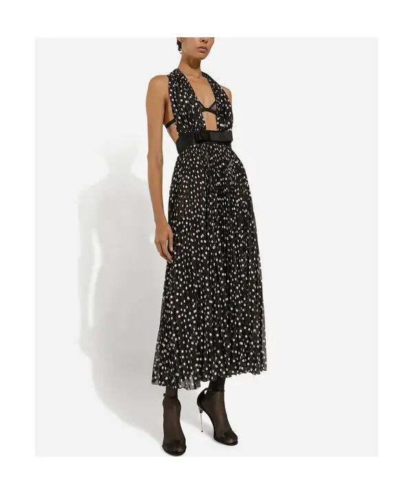 Dolce & Gabbana Dolce Gabbana Polka-dot Printed Chiffon Calf-length Dress