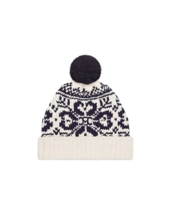 Celine Beanie In Fair Isle Wool - Off-white/navy