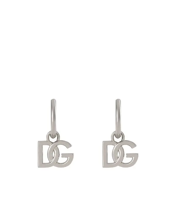 Dolce & Gabbana Dolce Gabbana Dg Logo Pendant Hoop Earrings - Gray
