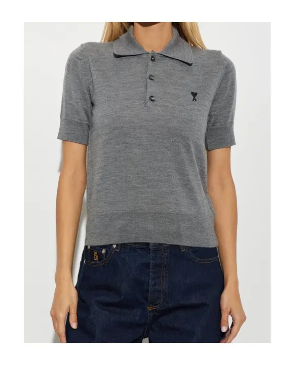 AMI Paris De Coeur Short-sleeved Knitted Polo Shirt
