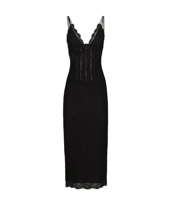 Dolce & Gabbana Dolce Gabbana Lace Calf-length Slip Dress - Black