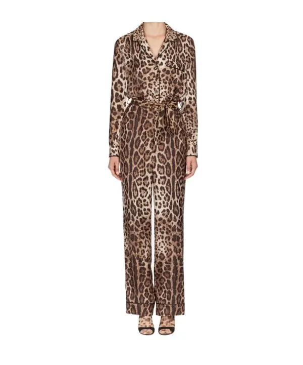 Dolce & Gabbana Dolce Gabbana Leopard-printed Long-sleeved Pajama Jumpsuit