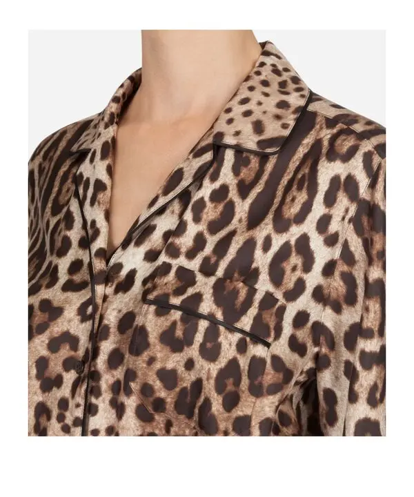 Dolce & Gabbana Dolce Gabbana Leopard-printed Long-sleeved Pajama Jumpsuit
