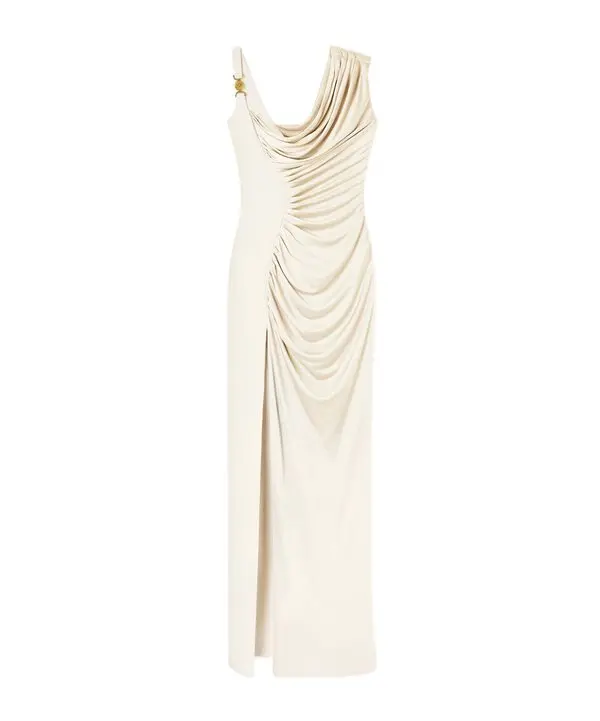 Versace Medusa Head Logo Plaque Side-slit Maxi Dress