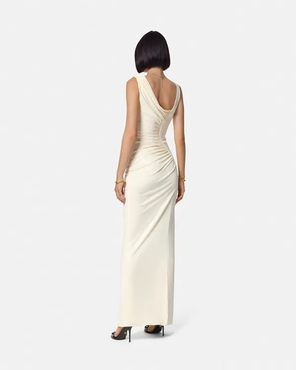 Versace Medusa Head Logo Plaque Side-slit Maxi Dress