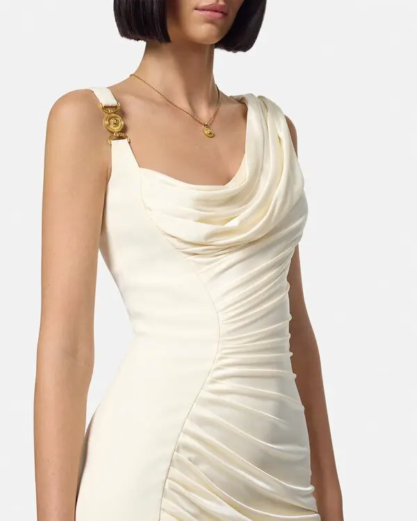 Versace Medusa Head Logo Plaque Side-slit Maxi Dress