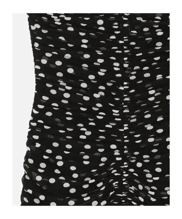 Dolce & Gabbana Dolce Gabbana Polka-dot Printed Draped Mini Tulle Dress