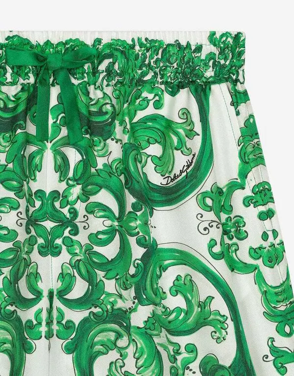 Dolce & Gabbana Majolica-print Silk Drawstring Shorts