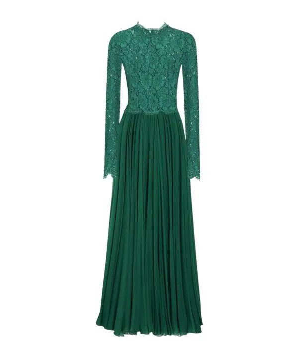 Dolce & Gabbana Dolce Gabbana Long Floral Cordonetto Lace Dress - Green