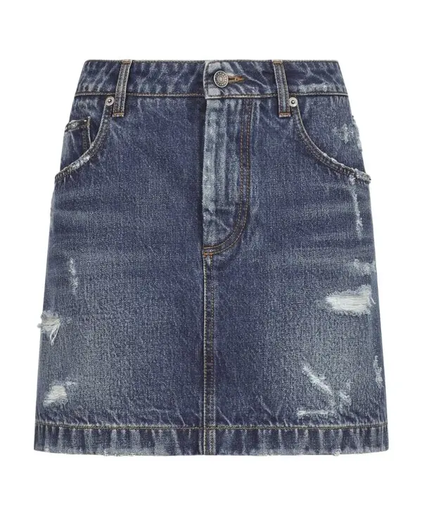 Dolce & Gabbana Dolce Gabbana Ripped Mini Denim Skirt