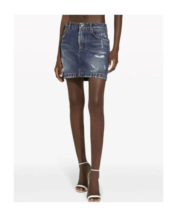 Dolce & Gabbana Dolce Gabbana Ripped Mini Denim Skirt