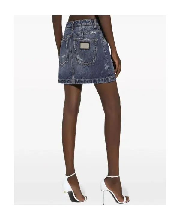 Dolce & Gabbana Dolce Gabbana Ripped Mini Denim Skirt