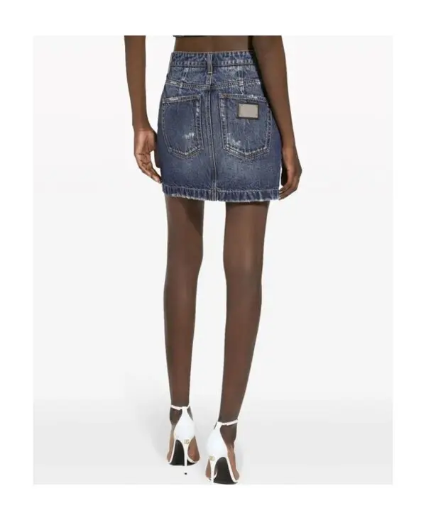 Dolce & Gabbana Dolce Gabbana Ripped Mini Denim Skirt