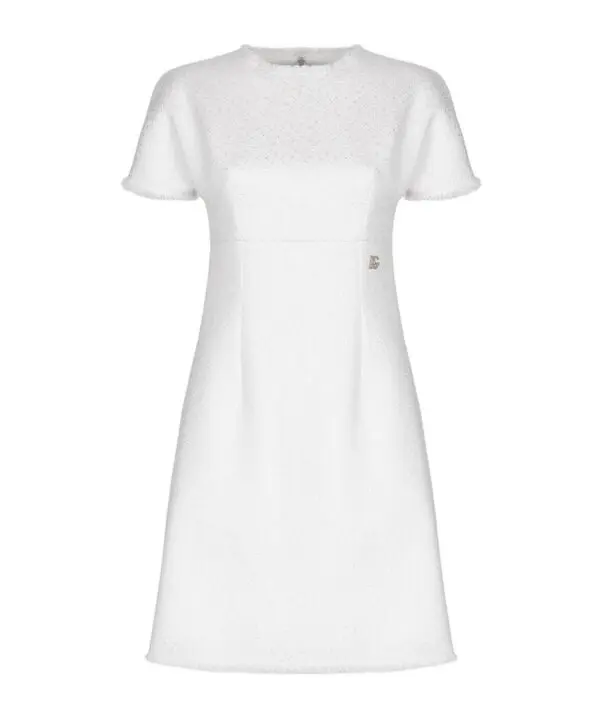 Dolce & Gabbana Dolce Gabbana Dg Logo Plaque Raschel Tweed Midi Dress - Cream