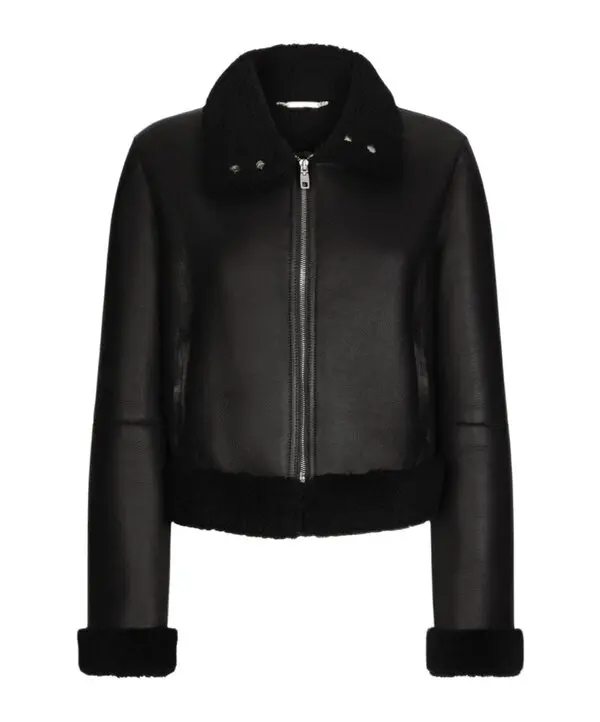 Dolce & Gabbana Dolce Gabbana High Neck Shearling Jacket - Black
