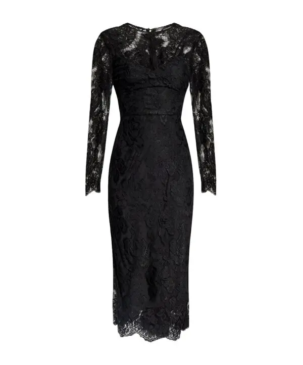 Dolce & Gabbana Dolce Gabbana Calf-length Floral Lace Dress - Black