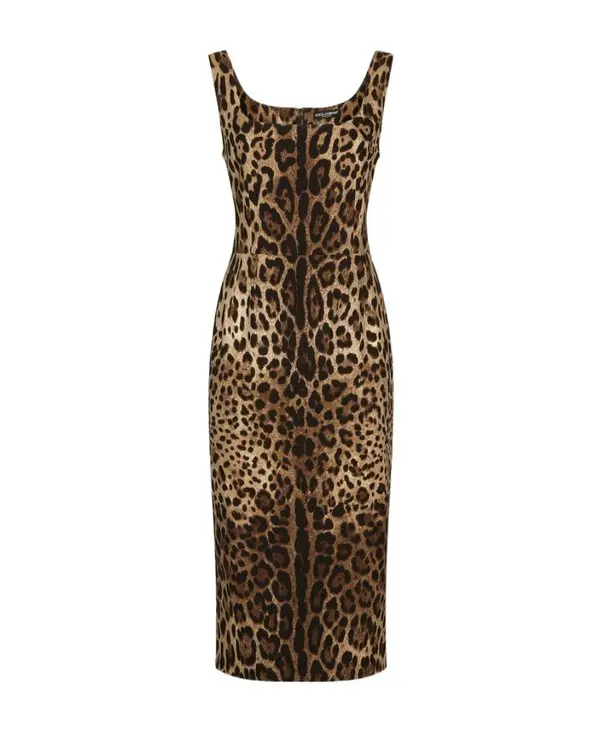 Dolce & Gabbana Dolce Gabbana Leopard Printed Fitted Midi Dress - Brown